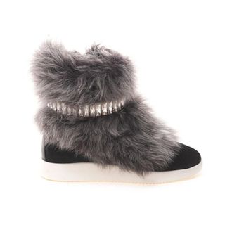 Giuseppe Zanotti Femme, Chaussures, Noir, Taille: 36 1/2 EU Baskets Ornées de Cristaux et de Fourrure Synthétique