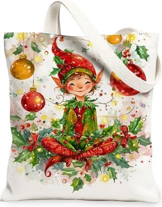 Generic Sacs fourre-tout en toile de No&euml;l, motif f&eacute;e fantaisie, sacs r&eacute;utilisables, l&eacute;gers et lavables en toile pour les voyages en plein air, blanc, 13x15 In