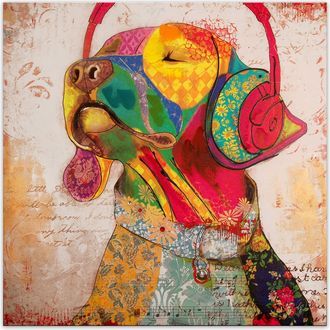 ADM Labrador Pop Art - Bild, moderner Druck auf Leinwand mit Relief-Dekorationen handgefertigt und auf hohem ästhetischen Rahmen montiert - Mehrfarbig - H