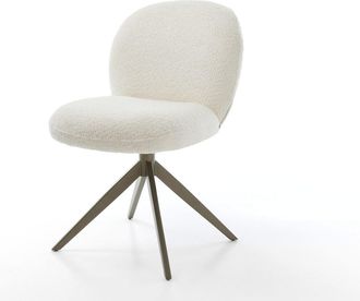 DELIFE Drehstuhl Nube-Flex Bouclé Weiß Kreuzgestell breit Effektfinish Titan 360° drehbar Wippfunktion Taschenfederkern, Esszimmerstühle