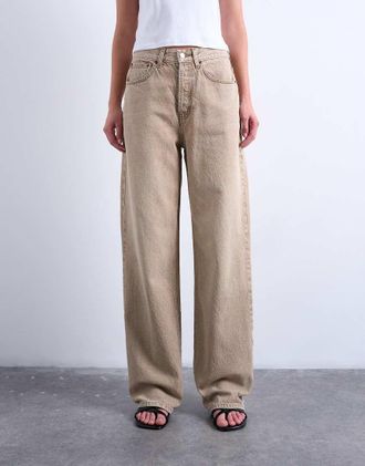 Topshop Column - Jean &agrave; taille mi-haute - Beige d&eacute;lav&eacute;-Neutre