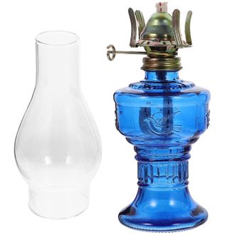 NUOBESTY IMIKEYA Vintage Petroleumlampe aus Glas Handgefertigte &Ouml;llampe mit Hitzebest&auml;ndigem Transparentem Lampenschirm Mittelgro&szlig; Blau Dekorative Innenraum un