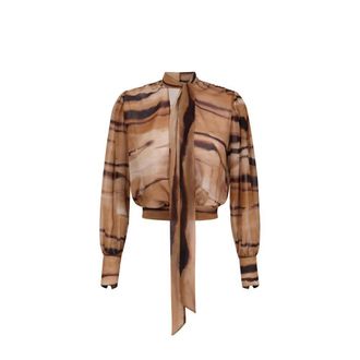 Elisabetta Franchi Femme, Blouses et Chemises, Brun, Taille: 38 FR Blouse en mousseline avec imprim&eacute; tigre