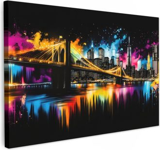 MuchoWow © Leinwand Bilder Groß 120x80 cm XXL Wanddeko Wohnzimmer Aesthetic Room Decor Deko Zimmer Wandbilder Modern Bild auf Leinwand Skyline - Brücke - Beleu