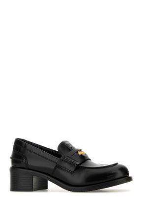 Miu Miu Womens Leather Block-Heel Loafer Black
