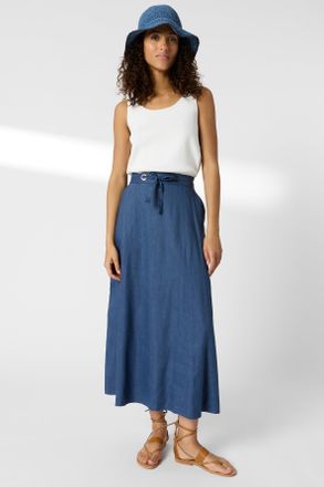 Gerard Darel Jupe mi-longue en lin m&eacute;lang&eacute; - JIHANE - Indigo