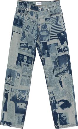 Jean Paul Gaultier newspaper-print straight jeans - Blau