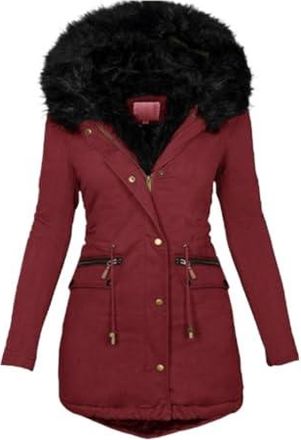Generic Parka for femme avec capuche en fausse fourrure, manteau long imperm&eacute;able, veste dhiver zipp&eacute;e doubl&eacute;e en polaire for lext&eacute;rieur(Claret,5XL)