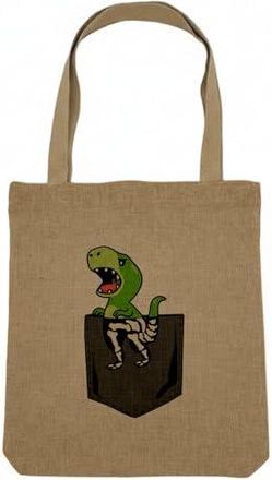 Fabulous Sac Shopping Tote Bag Aspect Lin - Dinosaure Rayon X Poche Surprise Dessin Mignon - Sac de Courses Toile Epaisse 360g Beige Naturel Cabas Port&eacute; Epaule