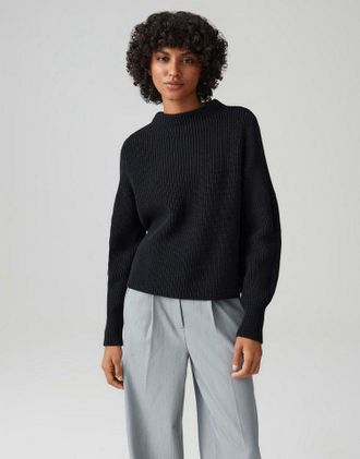 OPUS Strickpullover PONTELLE aus nachhaltigem BCI Cotton Funnel Neck, nat&uuml;rlicher Griff, Rippstruktur