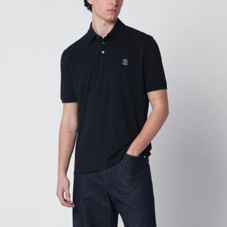 Brunello Cucinelli Navy blue cotton polo shirt