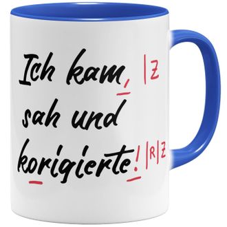 OM3 lustige Lehrer Kaffee-Tasse mit Spruch - Lehrergeschenk Spruchtasse Lehramt Studenten - Keramik Becher - 11oz 325ml - Beidseitig Bedruckt - Blau