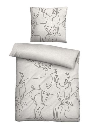 Biberna Melange-Flanell Bettwäsche 0840517 Hirsch 1x 155x220 cm + 1x 80x80 cm, grau