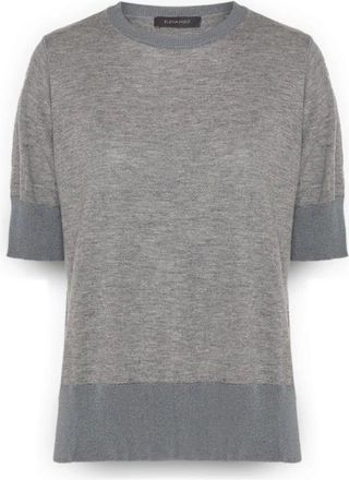 Elena Miro Femme, Pulls, Gris, Taille: 48 FR Pull en laine &agrave; manches courtes