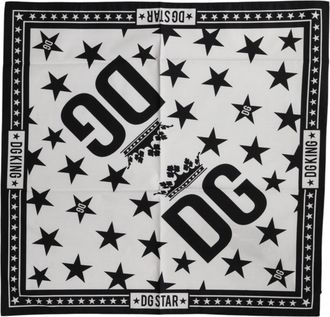 Dolce & Gabbana Mens White Dg Crown Print Square Foulard 52cm X 50.5cm Scarf