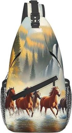 Generic Sac &agrave; dos &agrave; bandouli&egrave;re de course &agrave; pied avec chevaux sauvages et chutes dautomne pour homme