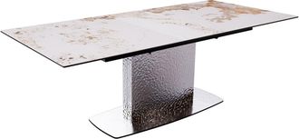 DELIFE Esszimmertisch Edge Keramik Minas Melange Wei&szlig;-Beige 180-220x100 Wave Edelstahl ausziehbar