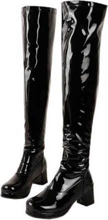 Generic Bottes dhiver en cuir pour femme - Talon épais - Chaudes - Pour le bureau, les fêtes, Noir, 39.5 EU