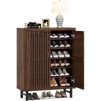 Tribesigns Tribesigns - Armoire &agrave; chaussures r&eacute;tro &agrave; 6 niveaux pour chambre &agrave; coucher, couloir, salon, 24 paires de chaussures avec portes, &eacute;tag&egrave;res r&eacute;glables