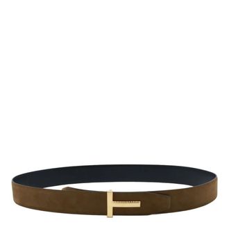 Tom Ford G&uuml;rtel - Polished Gold-Tone Buckle Brown Suede Belt - Gr. 115 - in Schwarz - f&uuml;r Damen