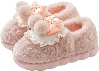 Generic Chaussons Femme &Agrave; Ruban &Agrave; Talon Ferm&eacute; Confortables Chaussons Maison Flous Plush dhiver Semelle EVA Absorbante De Chocs & Anti-D&eacute;rapante pour Int&eacute;rieur