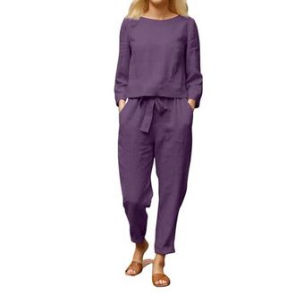 Generic Co Ord Ensembles pour femmes V&ecirc;tements de couleur unie Haut pliss&eacute; &agrave; manches longues et pantalon ample &agrave; jambe large Costume d&eacute;contract&eacute; Ensemble de s