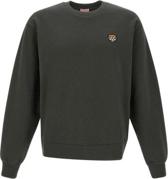 Kenzo Homme, Sweatshirts et sweats &agrave; capuche, Vert, Taille: S Pull en coton avec logo lat&eacute;ral