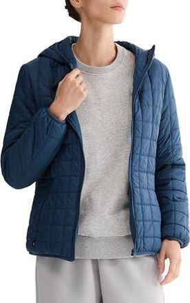 Orolay Veste matelassée légère à capuche et fermeture éclair pour femme, compressible et chaude avec poches, bleu marine, taille XL
