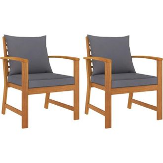 vidaXL Vidaxl - Chaises de jardin lot de 2 avec coussin gris fonc&eacute; Bois acacia
