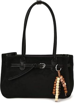 Generic Sac fourre-tout en daim synth&eacute;tique pour femme - Vintage - Grande capacit&eacute; - Pour le quotidien et le travail, Noir, Mittelgro&szlig;e