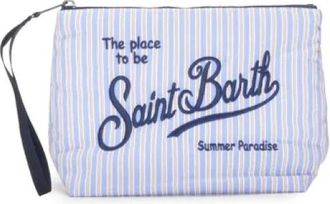 MC2 Saint Barth Femme, Sacs, Bleu, Taille: ONE Size Aline Cotton Micro Triple Stripes Clutch Bag