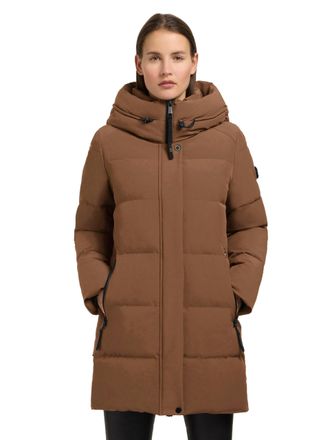Khujo Damen langer Wintermantel warmer Steppmantel mit Kapuze und hohem Kragen Lola-YM Buff Brown Gr. XL