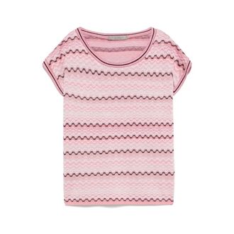 D.exterior Rosa Jacquard-Top mit Kurzen &Auml;rmeln - - Tops - Damen - Rosa - L
