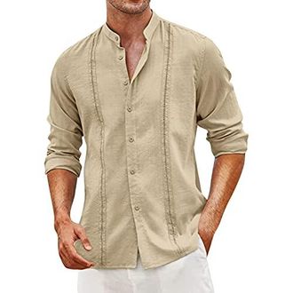 Generic Chemise en coton blanc en lin pour homme, chemise de plage blanche, chemises habill&eacute;es en lin pour hommes, hauts &agrave; manches courtes, hauts pour hommes,