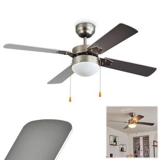 HOFSTEIN Deckenventilator Hamnvik, Deckenlampe mit Ventilator aus Metall in Nickel-matt/Silber/Wei&szlig;, (&Oslash; 106,6 cm), Auf-/Abwind, 3 Geschwindigkeiten, E14, Zugsc