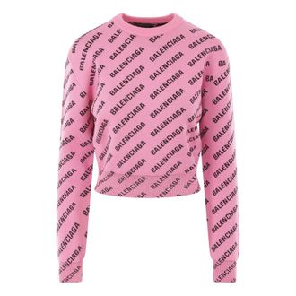 Balenciaga Rosa Logo Jacquard Cropped Pullover - - Knitwear - Damen - Rosa - S