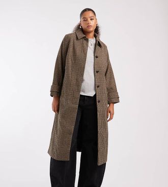 New Look Plus New Look Curve - Trench-coat à carreaux avec ceinture - Marron-Brown