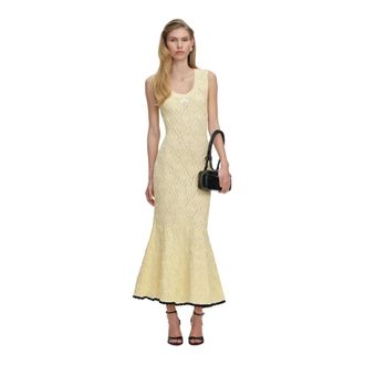 Self Portrait Femme, Robes, Jaune, Taille: 38 FR Robe Midi Tricot&eacute;e