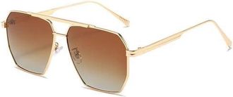 Generic Lunettes de soleil surdimensionnées tendance 2025 pour femme, monture en métal, lunettes de soleil polygonales, protection UV400, nuances vintage, dor