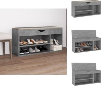 vidaXL Schuhbank mit Kissen Betongrau 104x30x49 cm Holzwerkstoff - Schuhbank - Holzbank - Garderobe - Schrank F&uuml;r Schuhe - Schuhorganizer