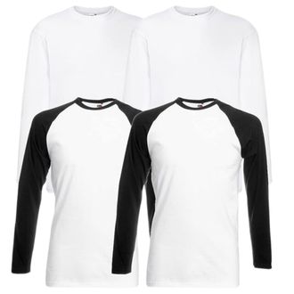 Fruit Of The Loom 4er Herren Longsleeve Baumwolle Tshirt Langarm Shirt Sets Verschiedene Farbsets M L XL 2XL 3XL 4XL 5XL & HLKauf-Block (3XL, 2X Base White/Black, 2X We