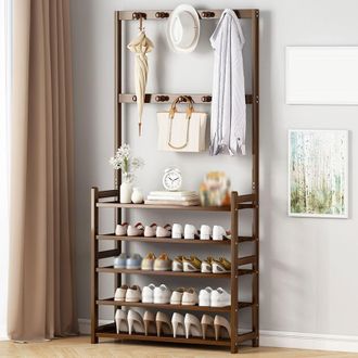 Generic DREI-in-Eins-Schuhregal aus Holz, Schuhregale mit Garderobenst&auml;nder, Schuhst&auml;nder mit Gro&szlig;em Fassungsverm&ouml;gen for Eingangsbereich, Wohnzimmer, Balkon,