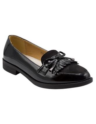 Primtex Mocassins Femme en Simili Cuir Verni - Chaussures Plates El&eacute;gantes et Confortables Int&eacute;rieur Cuir avec Franges et Noeud