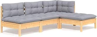 vidaXL Bois de Pin Massif Salon de Jardin 4 pcs avec Coussins Mobilier de Patio Meubles dExtérieur Mobilier de Jardin Meubles de Terrasse Gris