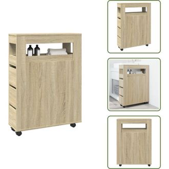 vidaXL Schrank Sonoma Eiche - vidaXL Schmaler Badschrank mit R&auml;dern Sonoma-Eiche Holzwerkstoff - Schrank f&uuml;r Bad