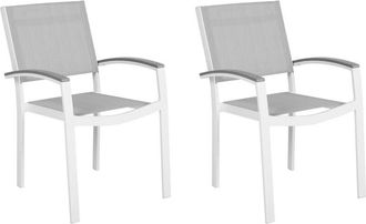 Beliani Beliani - Gartenst&uuml;hle 2er Set Grau / Wei&szlig; Polyester Aluminium mit Armlehnen Terrasse Balkon Outdoor