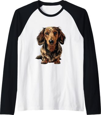 Whyitsme Design Dapple Langhaar-Dackel-Illustration Raglan
