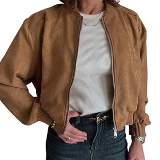 Generic Veste dhiver courte en daim avec fermeture &eacute;clair pour femme, veste courte &agrave; fermeture &eacute;clair, veste ample, v&ecirc;tements dext&eacute;rieur &eacute;l&eacute;gants pour lautomn