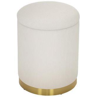 HOMCOM Sitzhocker mit Stauraum Hocker mit Deckel, Stahlboden, Runder Fu&szlig;hocker Polsterhocker mit Fu&szlig;pads, Kordoptik 36 x 36 x 44 cm Cremewei&szlig;