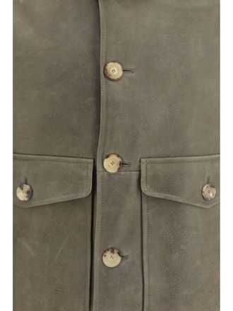 Brunello Cucinelli Waxed Shearling Jacket - Gray